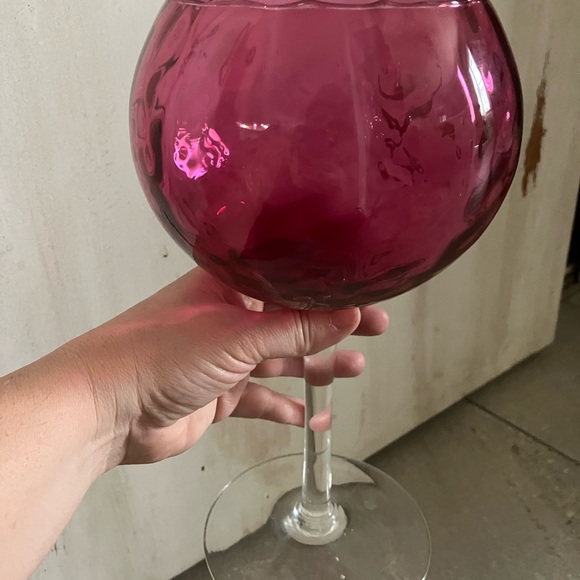 Accents | Vintage Empoli Diamond Optic Ruby Glass Tall Pedestal Brandy ...